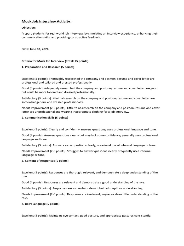 Mock Job Interview Activity | PDF | Job Interview | Cognition