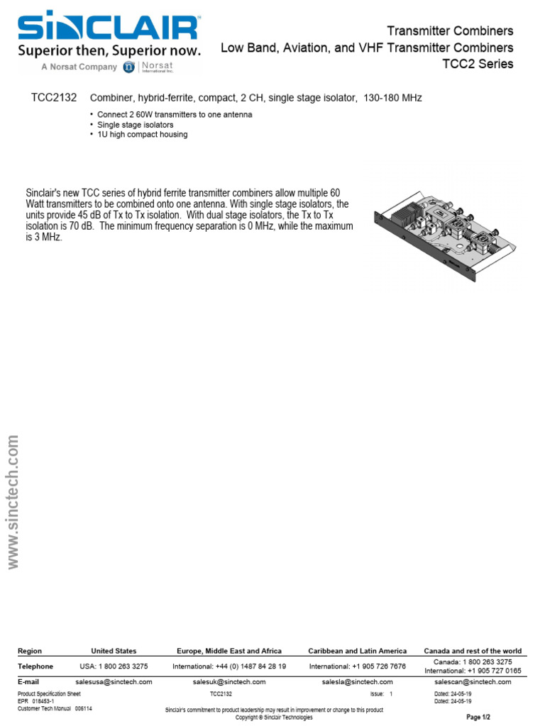 TCC2132 Spec Sheet | PDF | Broadcasting | Telecommunications