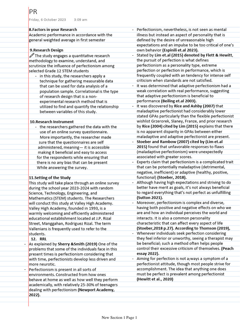 Research RRL and Rrs | PDF | Perfectionism (Psychology) | Social Psychology