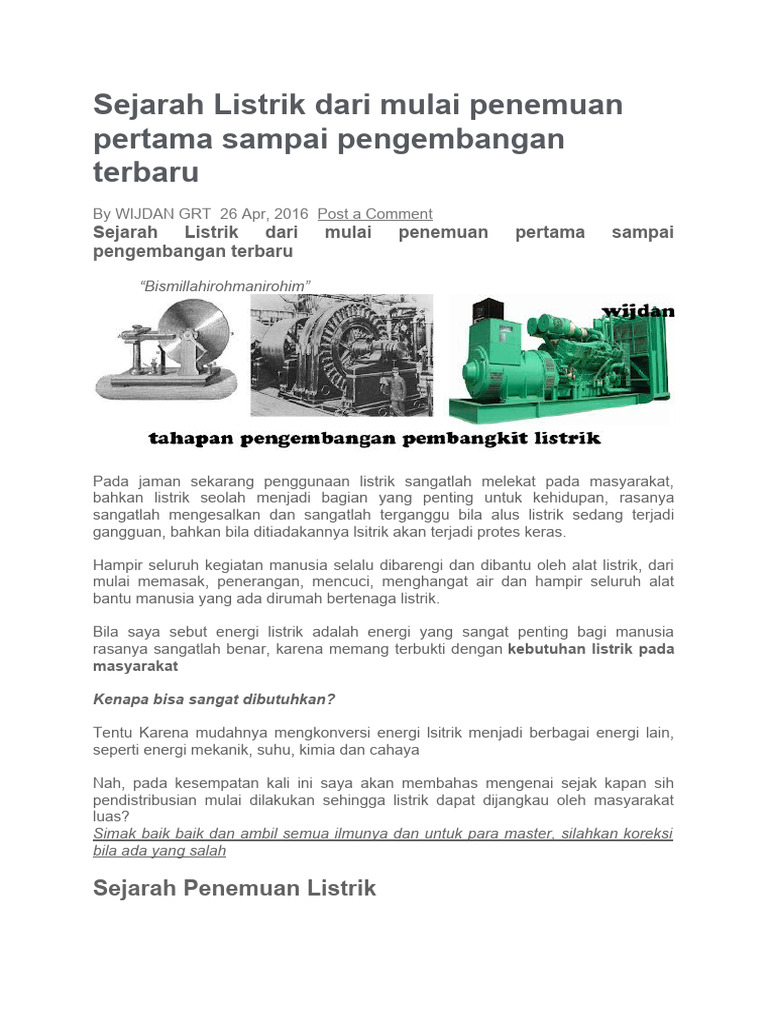 Sejarah Penemuan dan Pendistribusian Listrik | PDF