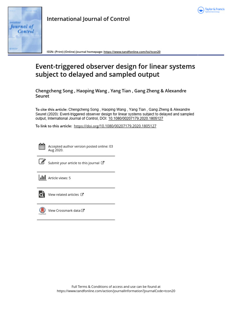 Event-Triggered Observer Design For Linear Systems Subject To Delayed and Sampled Output | PDF ...