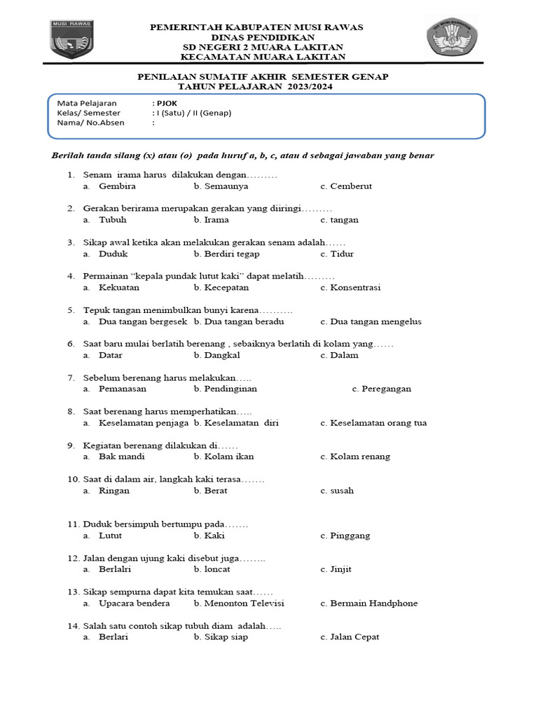 Soal Pjok SMT 2 2024 | PDF