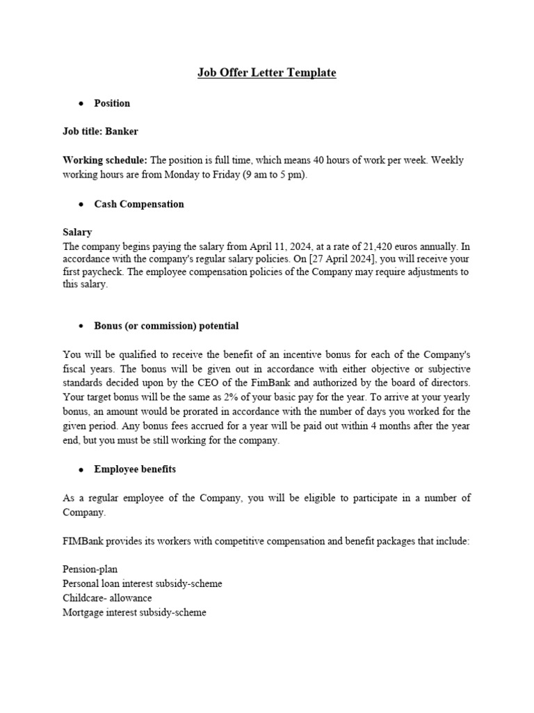 Job Offer Letter | PDF | Salary | Employment