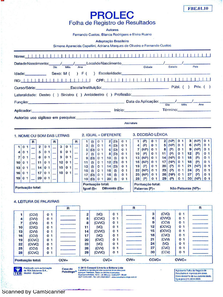 Folha de Registro de Resultados Prolec | PDF