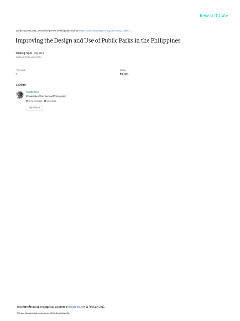 Improving The Design and Use of Public Parks in The Philippines | Download Free PDF ...