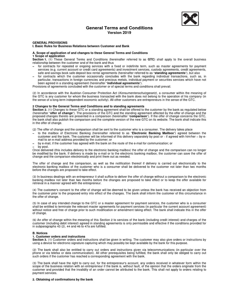 Bank General Terms and Conditions 2019 | PDF | Debits And Credits ...