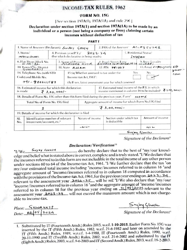 Form 15G - Compressed | PDF | Income Tax | Payments