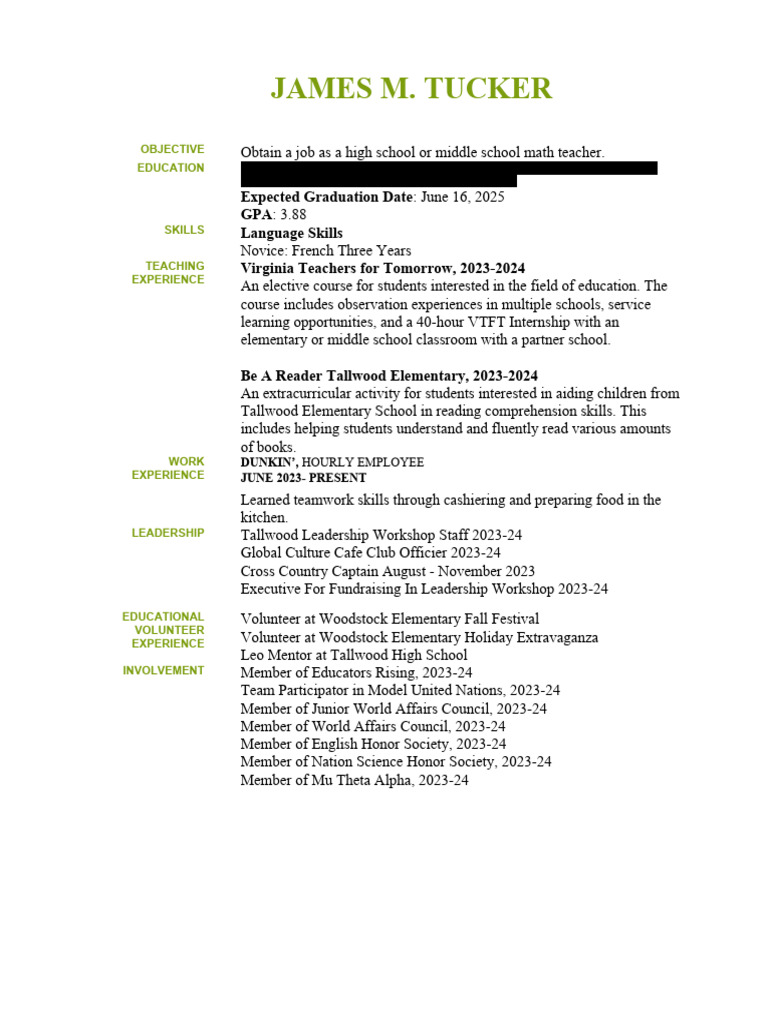 James Tucker - Teaching Resume | PDF