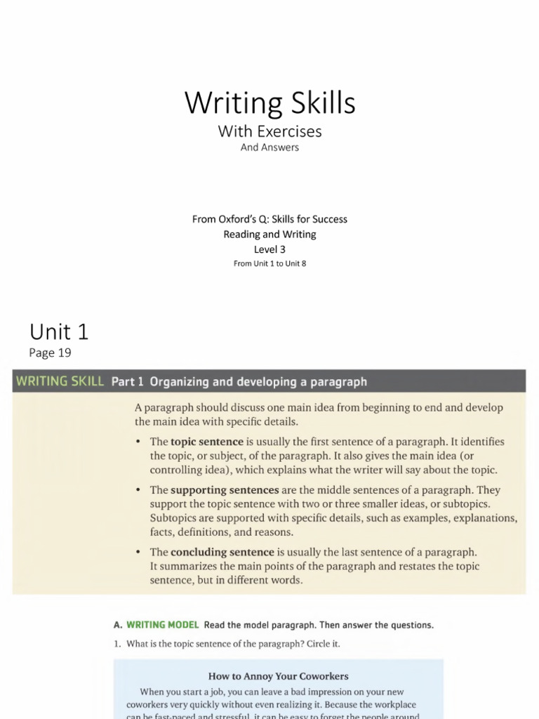 Writing Skills: Organizing Paragraphs | PDF | Career & Growth