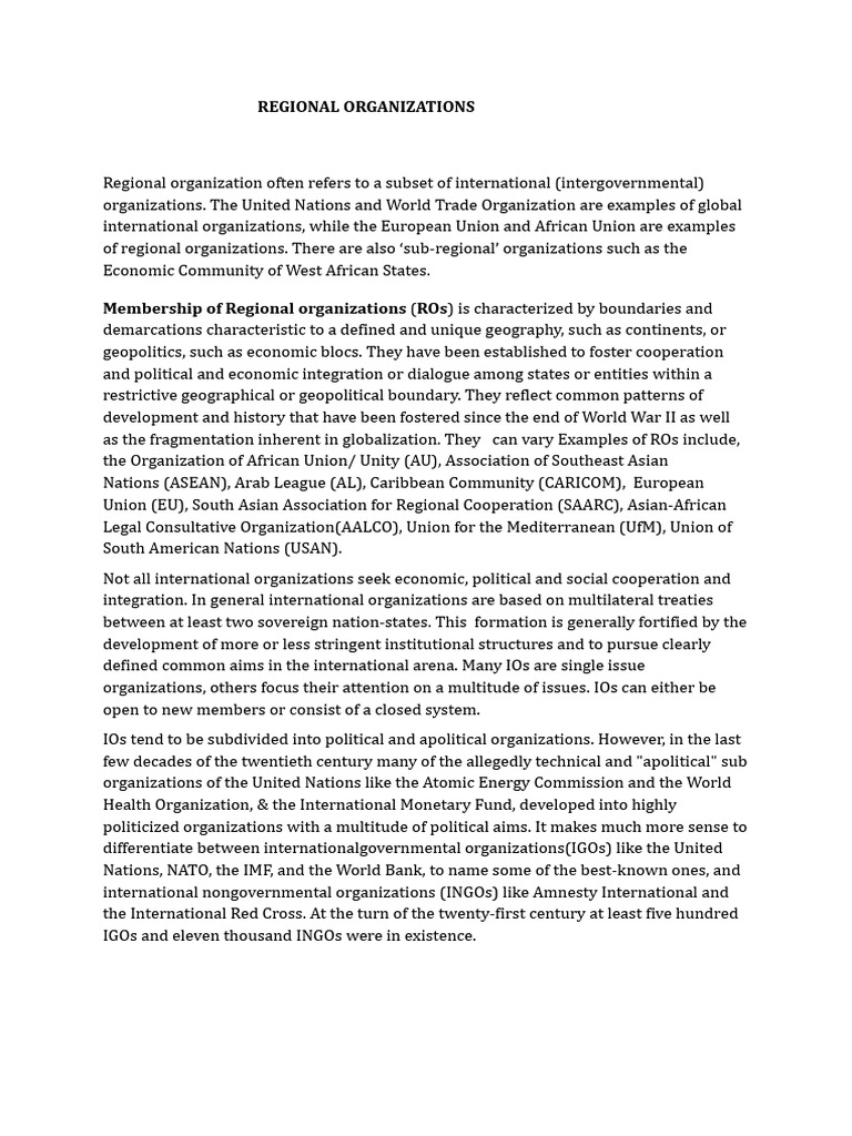 Regional Organizations Explained | PDF | European Union | Euro