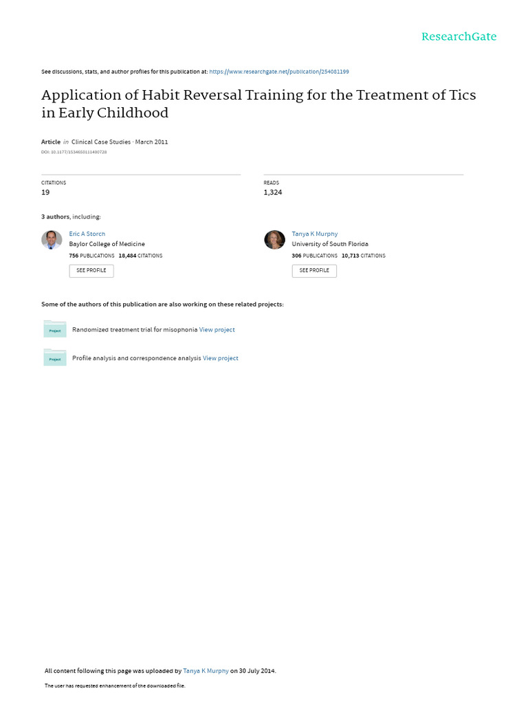 Application of Habit Reversal Training For The Tre | PDF | Tourette ...