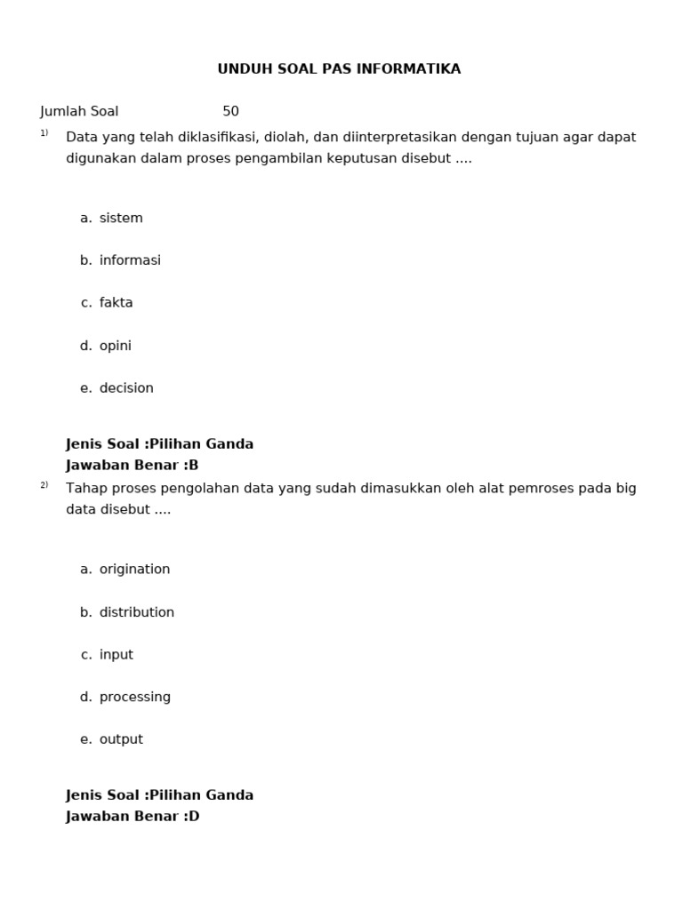 Lembar Soal Pas Informatika | PDF | Seni | Komputer