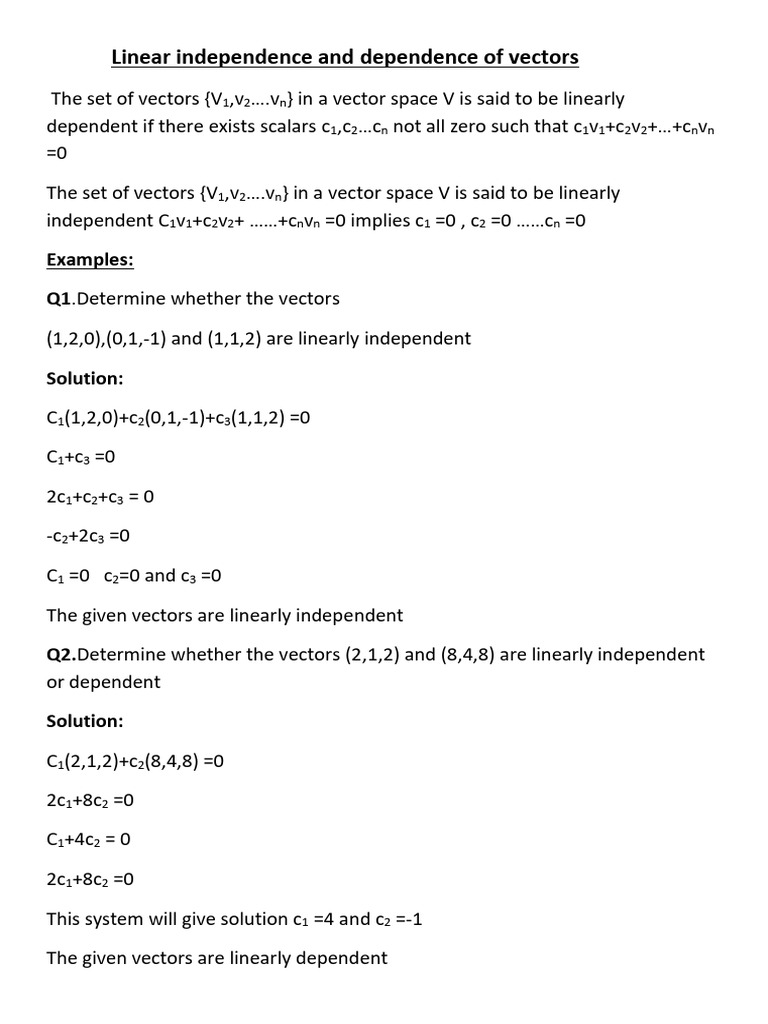 Linear Independence and Dependence of Vectors | Download Free PDF ...