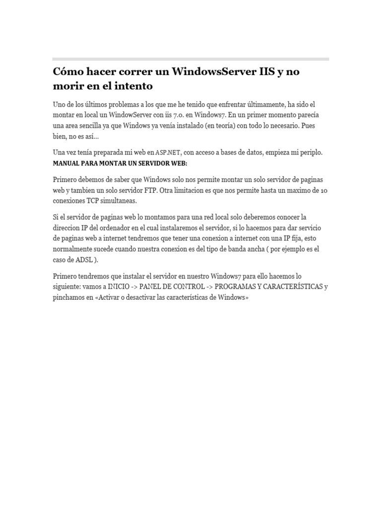 Cómo Hacer Correr Un WindowsServer IIS y No Morir en El | PDF | Servicios de Información de ...
