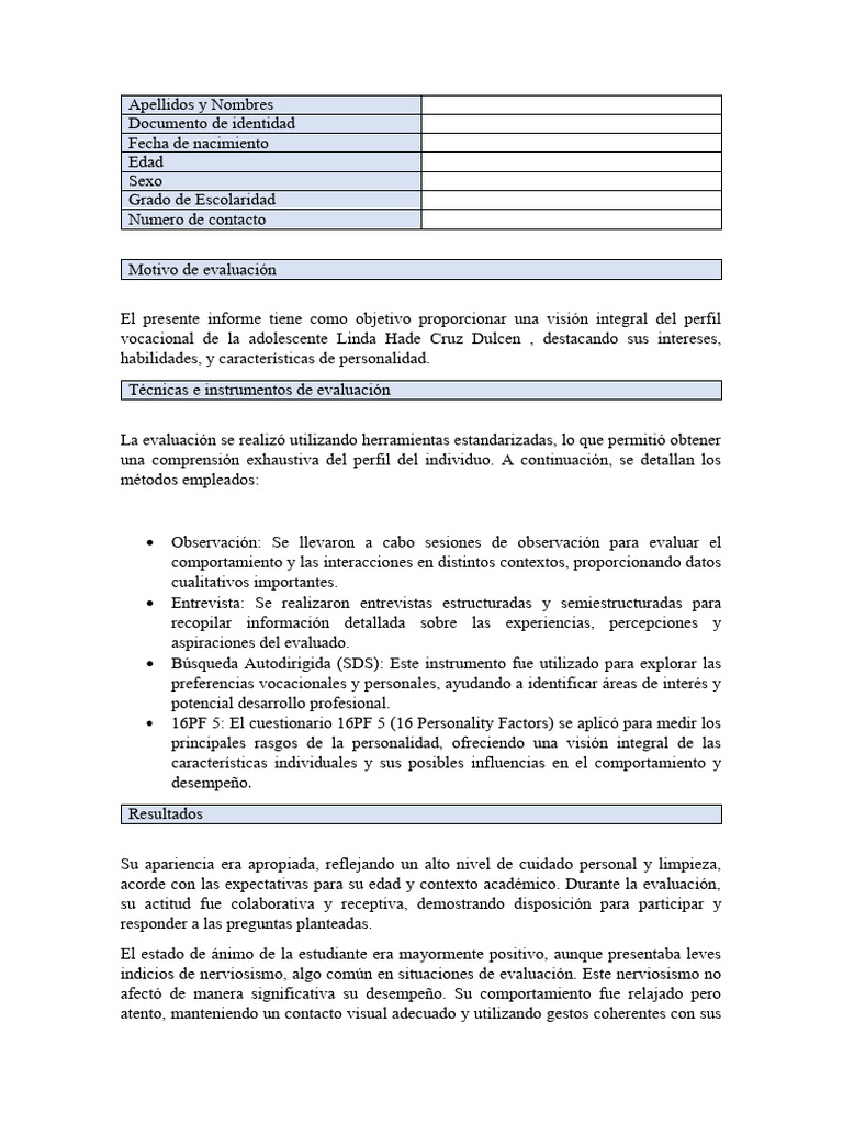 Psicología Informe Rossana | PDF | Las emociones | Comportamiento