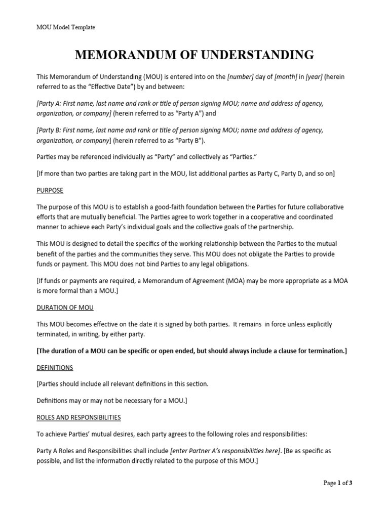 Fillable Template MOU | PDF | Memorandum Of Understanding | Partnership