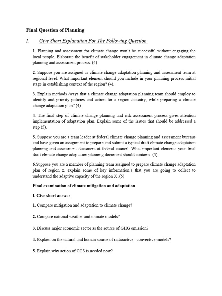 Final Question of Planning | PDF | Climate Change | Geographic ...