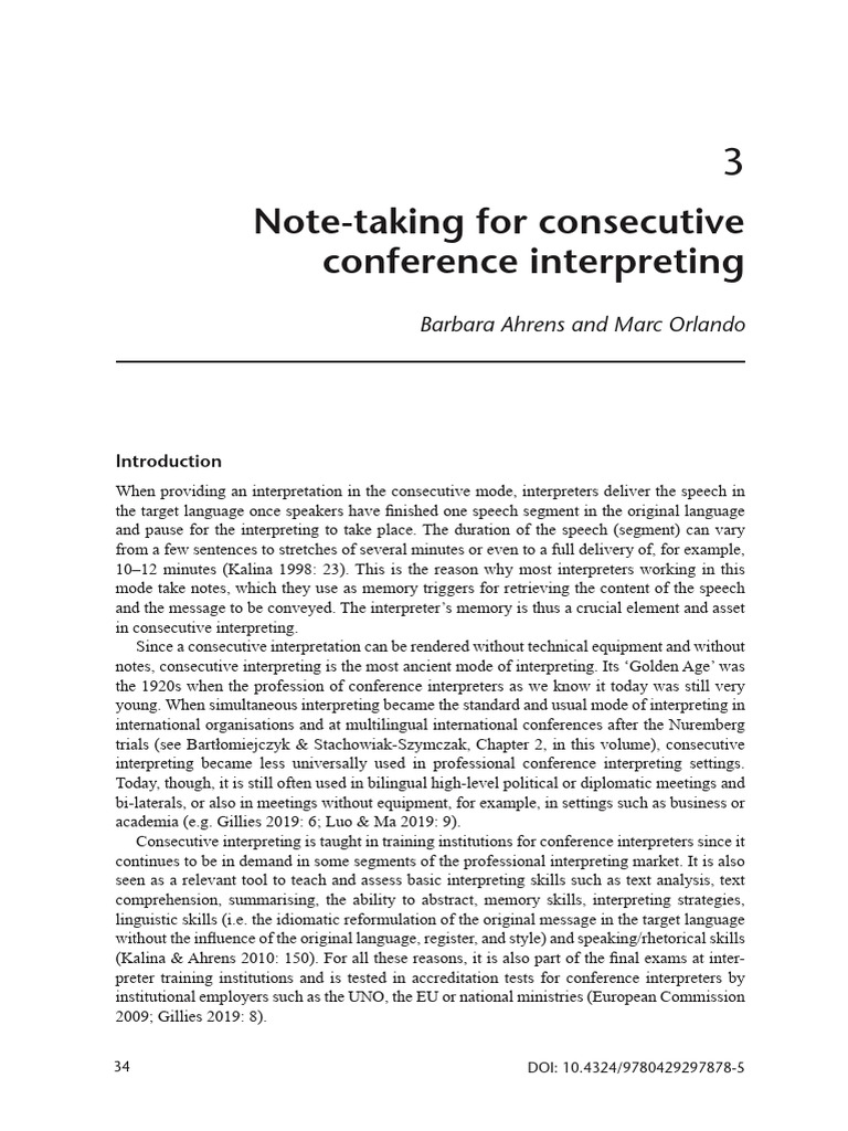 Ahrens, Barbara Orlando, Marc (2021) - Note-Taking For Consecutive Conference Interpreting | PDF ...