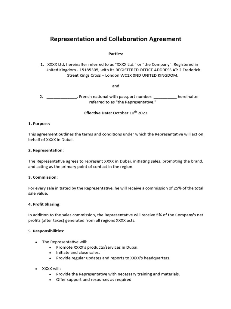 Representation and Collaboration Agreement - DRAFT | PDF | Legal Remedy | Liquidated Damages