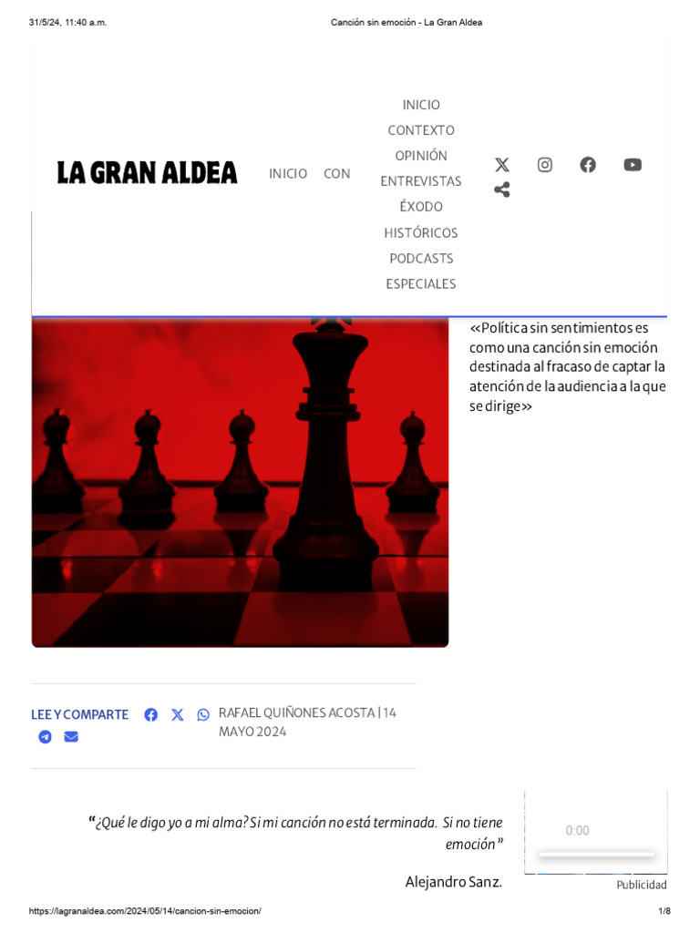 Rafael Quiñones Canción Sin Emoción - La Gran Aldea | PDF | Democracia ...