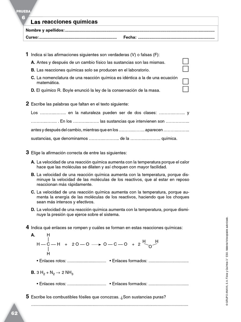 E3 FYQ U6 PE Las-Reacciones-Quimicas | PDF | Reacciones químicas | Química