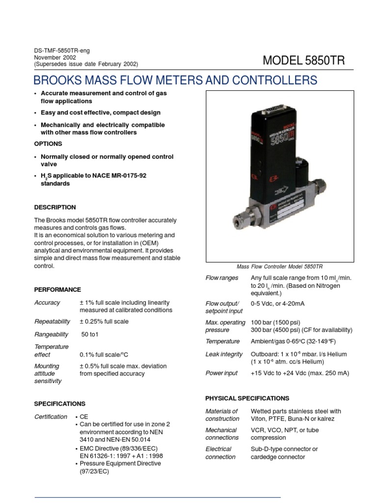 Brooks 5850TR Mass Flow Controller Guide | PDF | Calibration | Valve
