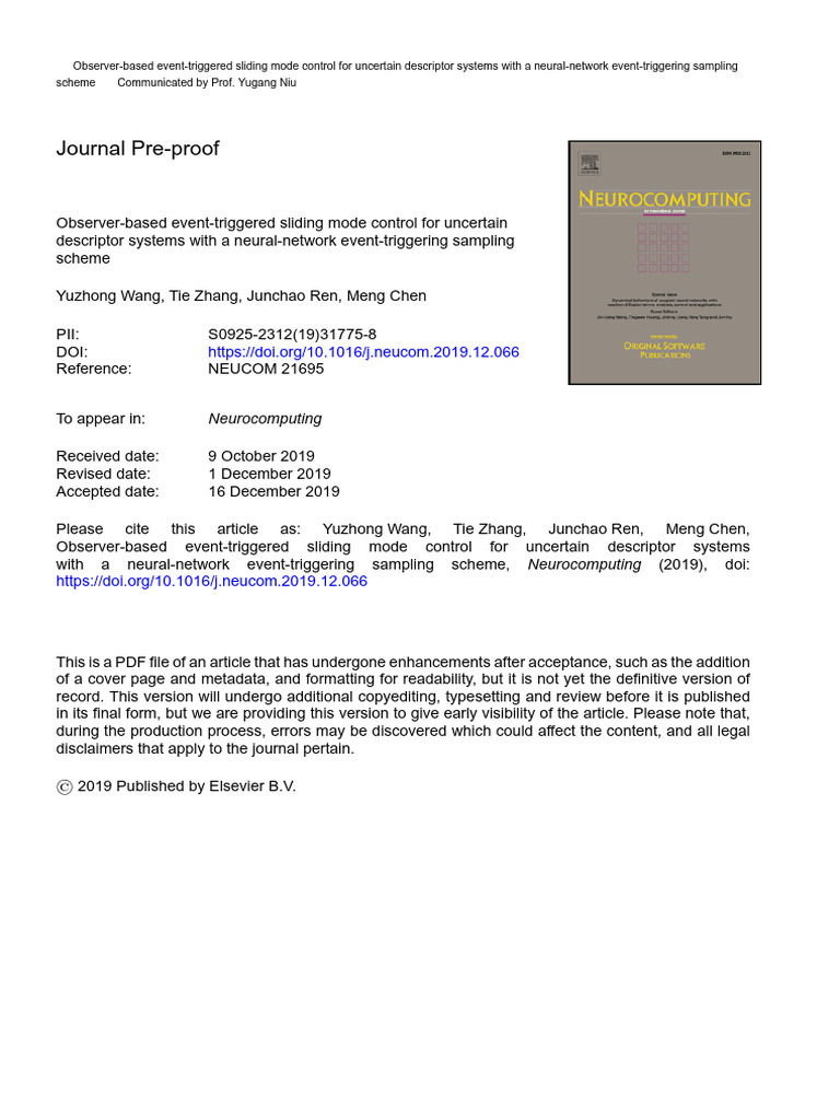 Observer Based Event Triggered Sliding Mode Control For Uncertain Pdf Control Theory