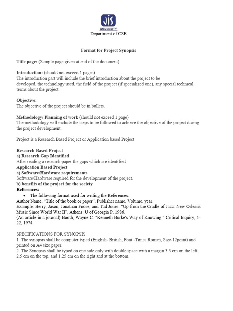 JISU CSE Project Synopsys | Download Free PDF | Computer Science | Computing