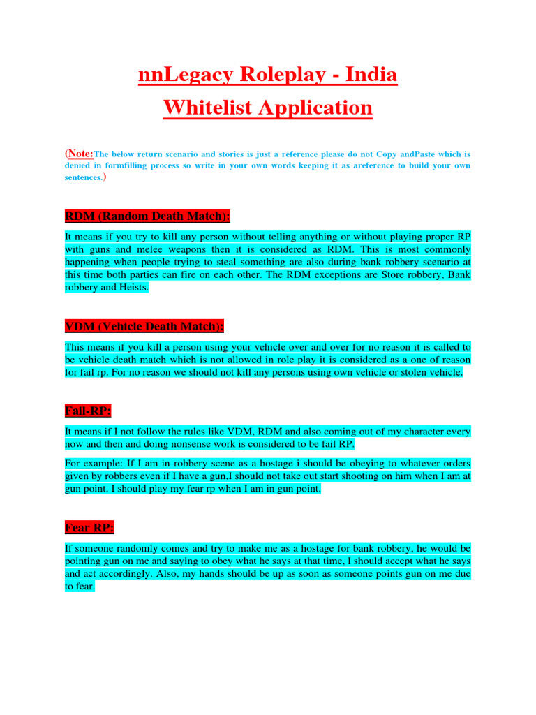 Legacy Roleplay India Whitelist | PDF | Bank Robbery