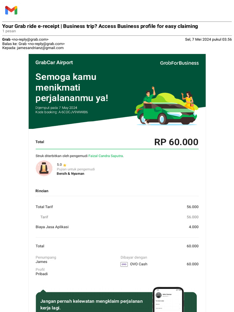 Gmail - Your Grab Ride E-Receipt - Business Trip - Access Business ...