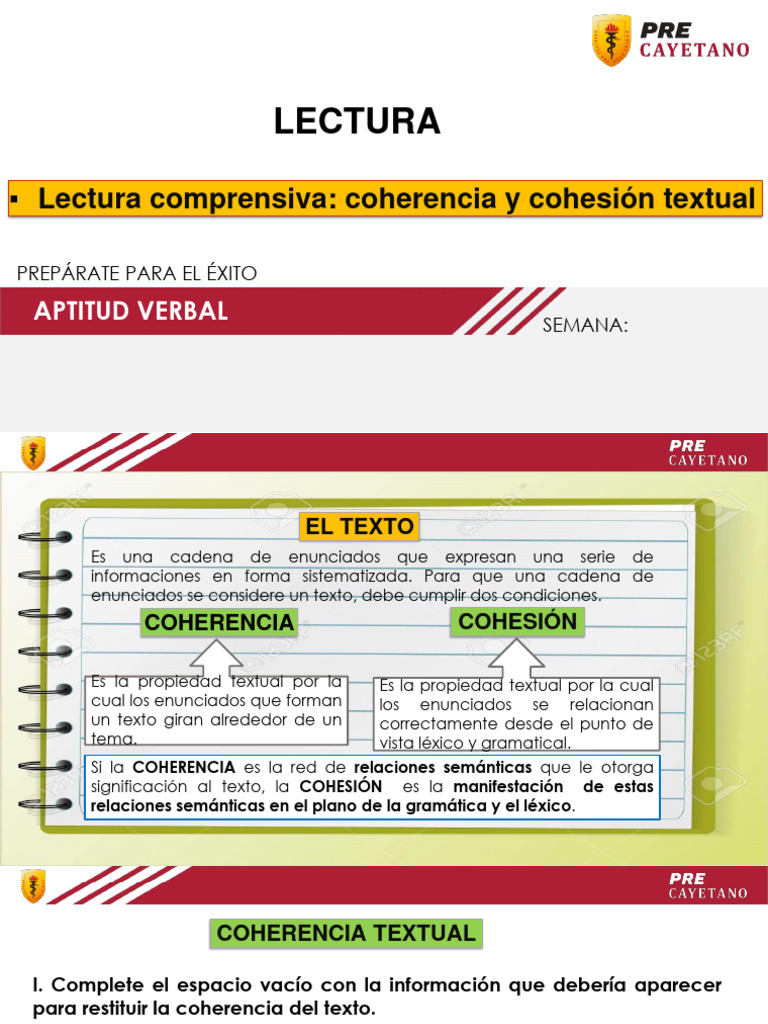 Semana 2 - Lectura - Lectura Comprensiva Coherencia y Cohesión Textual - Clase | PDF | Pronombre ...