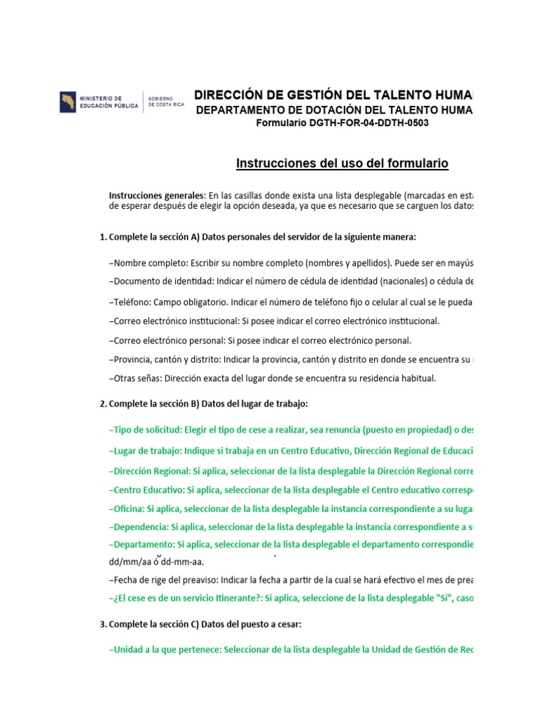 DGTH For 04 DDTH 0503 Formulario Renuncia o Desestima Del Servidor ...