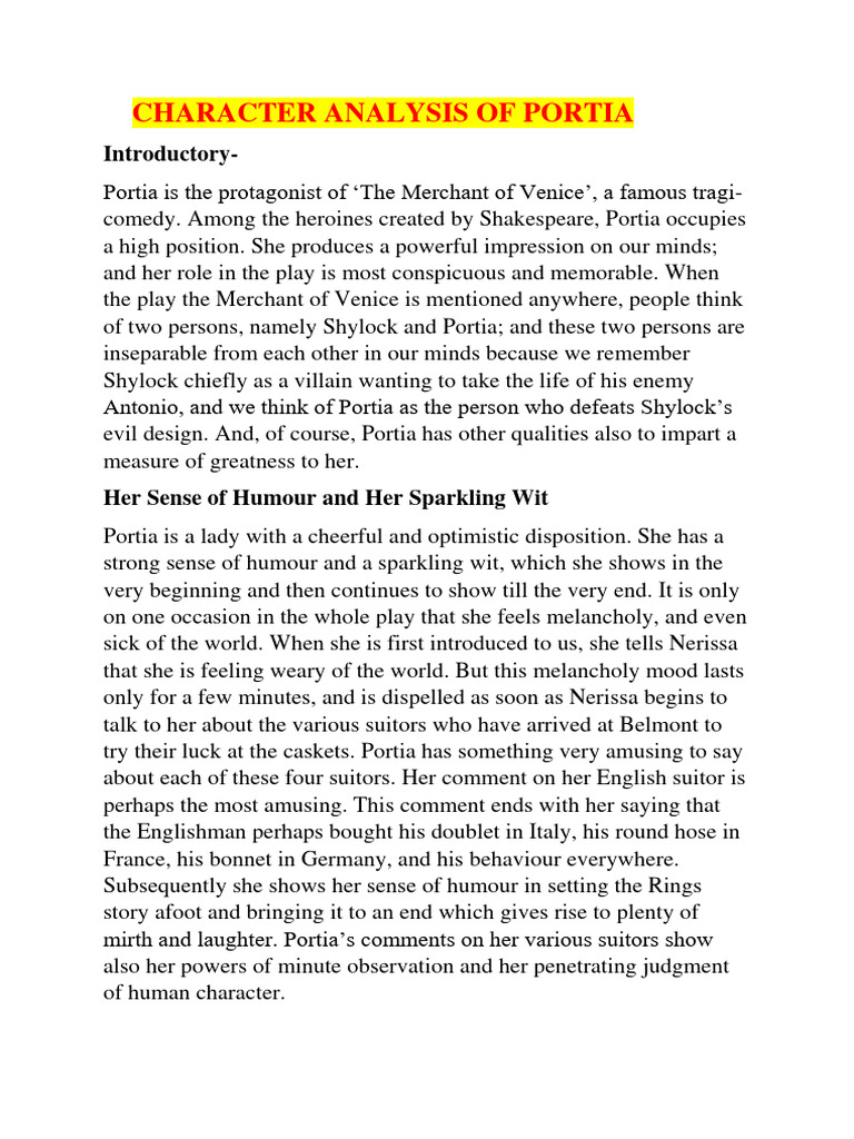 Character Analysis of Portia | PDF | The Merchant Of Venice
