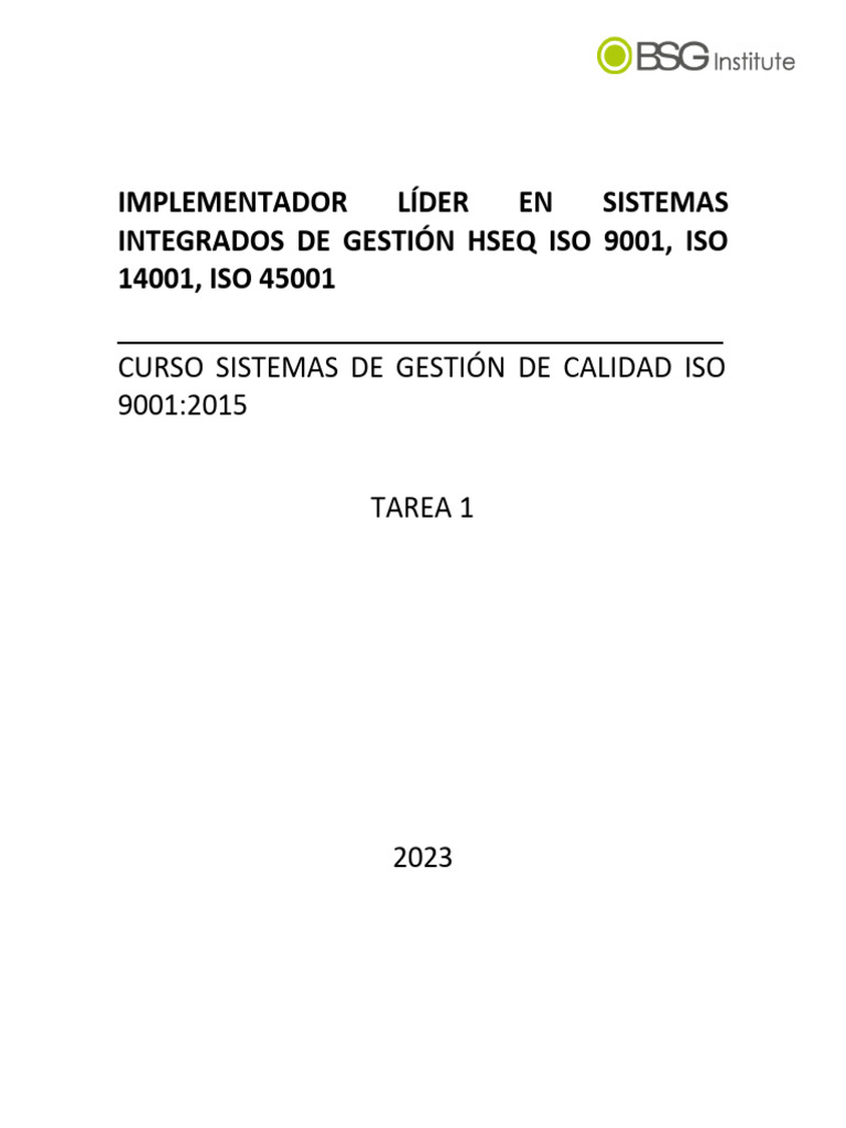 Ejemplo-Tarea - Curso-Sistemas-de-Gestión-de-Calidad-ISO-9001.2015 | PDF | Calidad (comercial ...