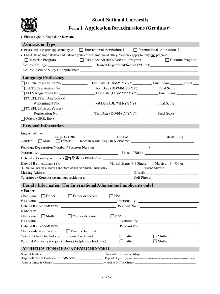 (Form1) Application For Admissions - Graduate | PDF | Nationality | Government And Personhood