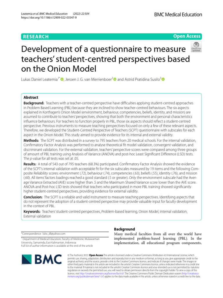 Development of A Questionnaire To Measure Teachers Studentcentred ...