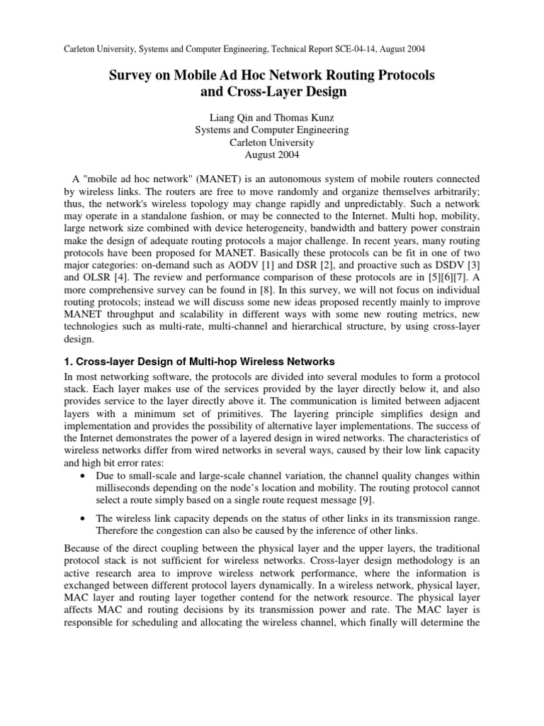 Survey On Mobile Ad Hoc Network Routing Protocols And Cross Layer Design Pdf Routing