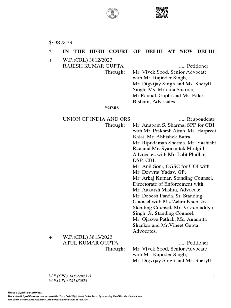 Rajesh and Atul Kumar Gupta May 2024 Delhi High Court Order | PDF