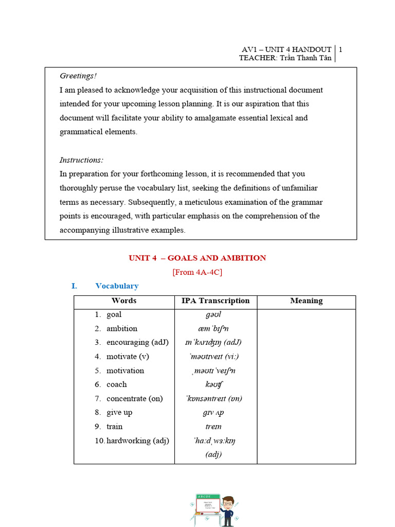Handout Unit 4 4a 4c Download Free Pdf Motivation Motivational