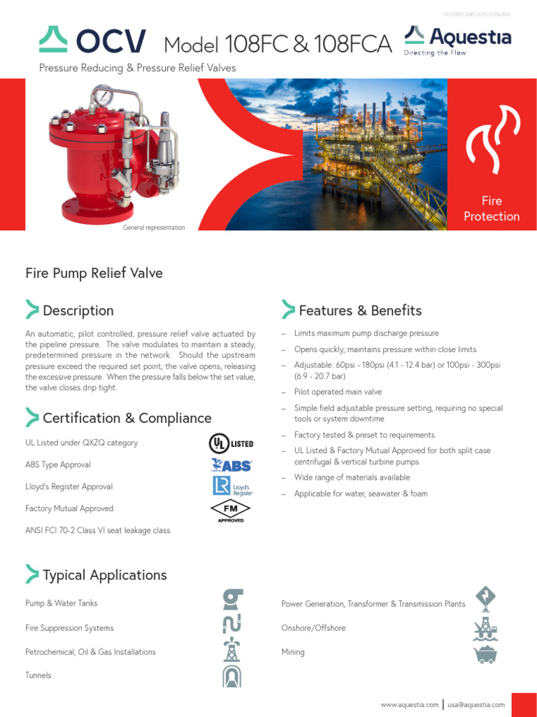 Fire Pump Relief Valve Specifications | PDF | Valve | Pump