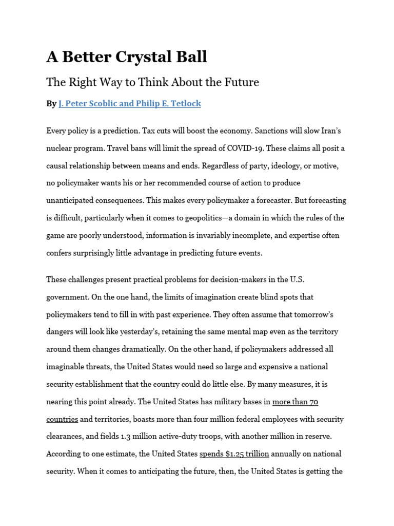 WK 1 A Better Crystal Ball | PDF | Scenario Planning | Science
