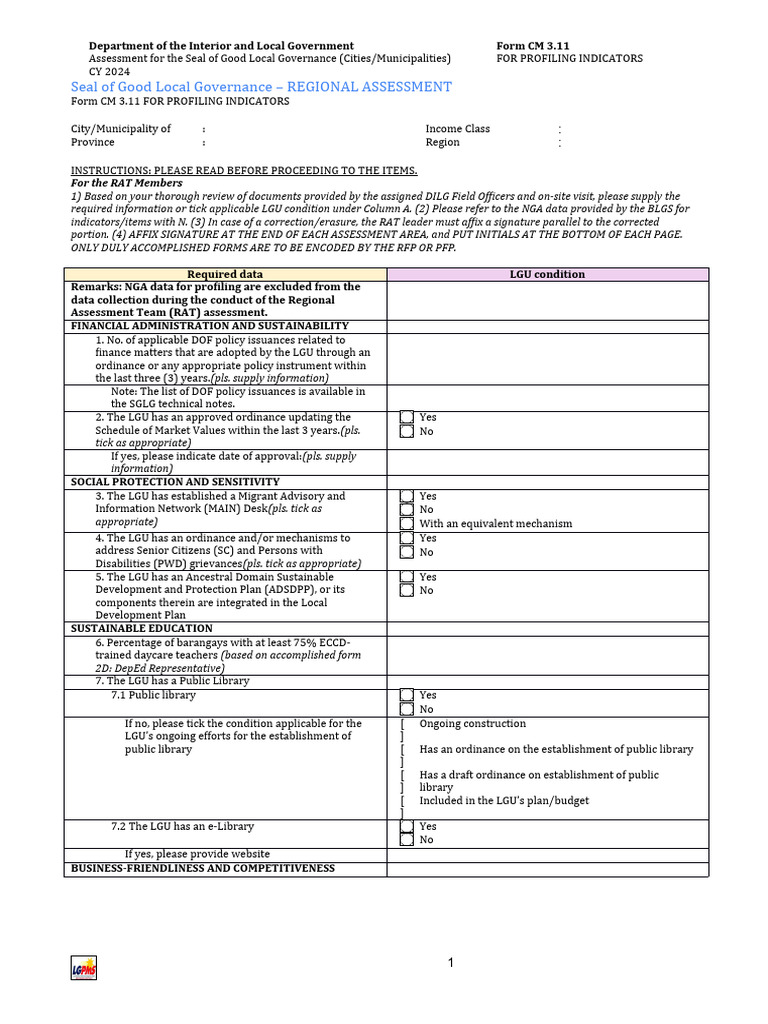 11 - Form CM FOR PROFILING INDICATORS - Final Version | PDF