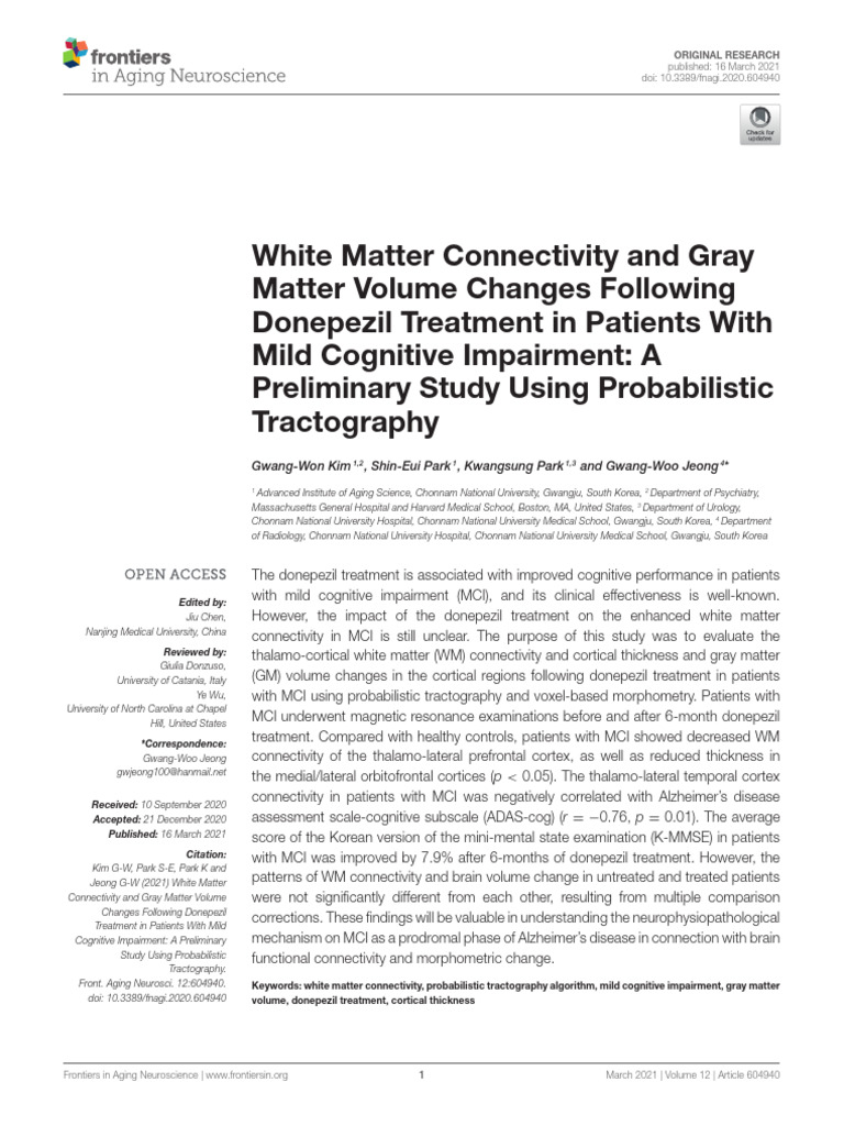 14 White Matter Connectivity and Gray Matter Volume Changes | PDF ...