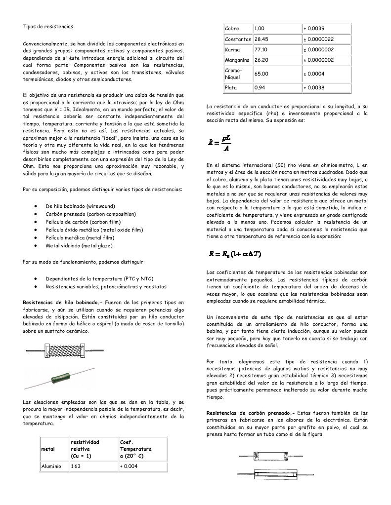 Tipos De Resistencias Pdf Equipo Eléctrico Electromagnetismo