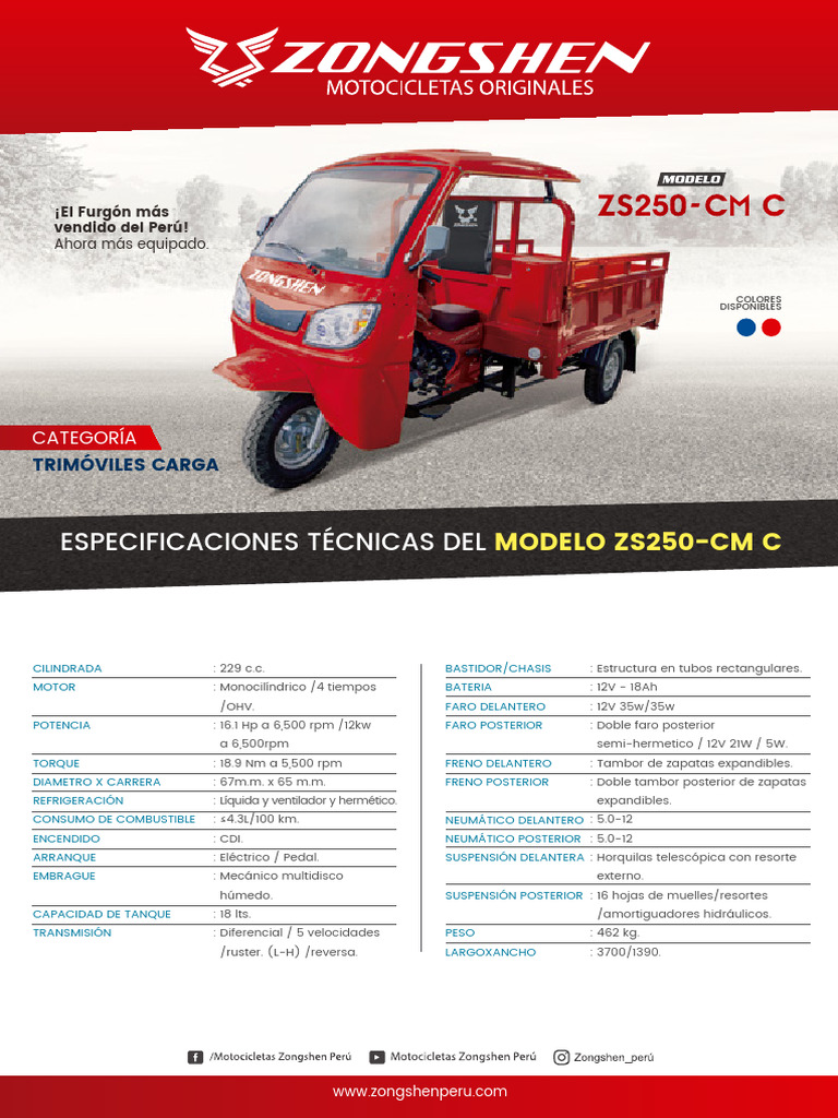 Especificaciones Zongshen ZS250-CM | PDF
