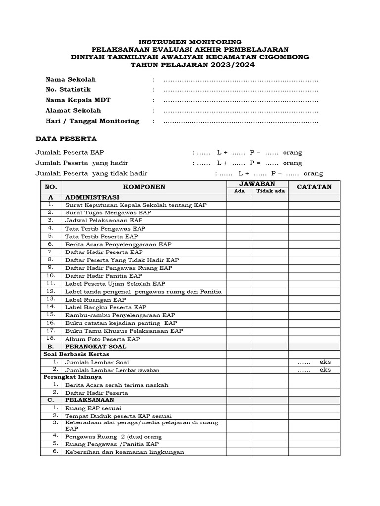 Instrumen Monitoring Eap | PDF