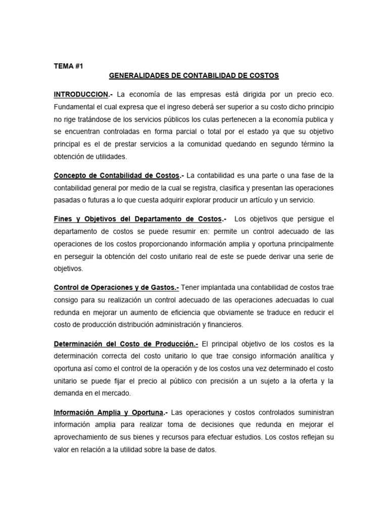 Tema # 1 Costos I | PDF | Costo | Contabilidad