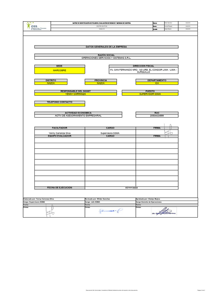 Oss - Prx-Sgi-Fr-06 Matriz Iperc Marcobre 2020 - Rev | PDF