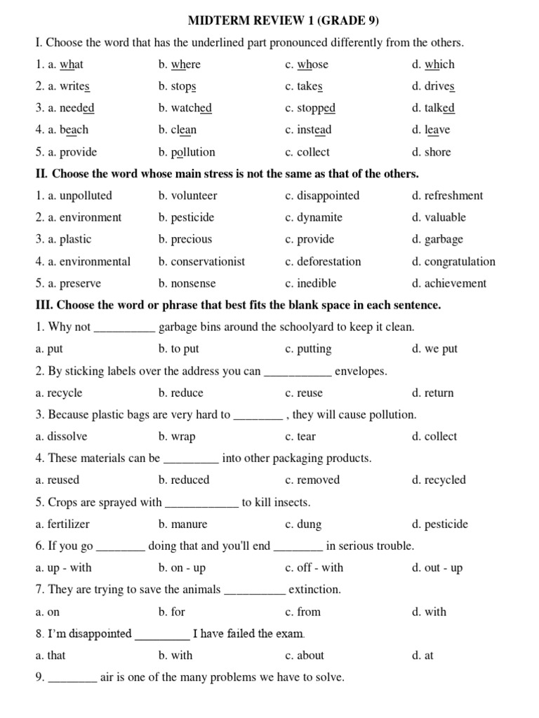 Grade 9 Midterm Review: English Skills | PDF | Pollution | Municipal ...