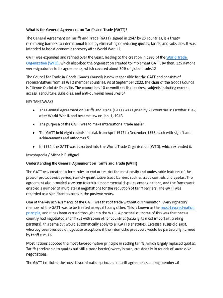 What Is The General Agreement On Tariffs and Trade | PDF | General ...
